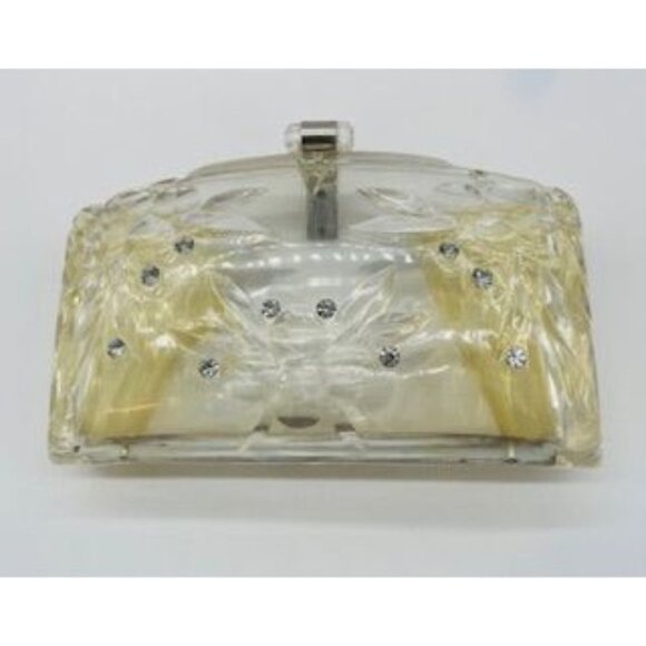 Bags | Vintage 195s Clear Lucite Clutch Purse With Rhinestones Etched ...